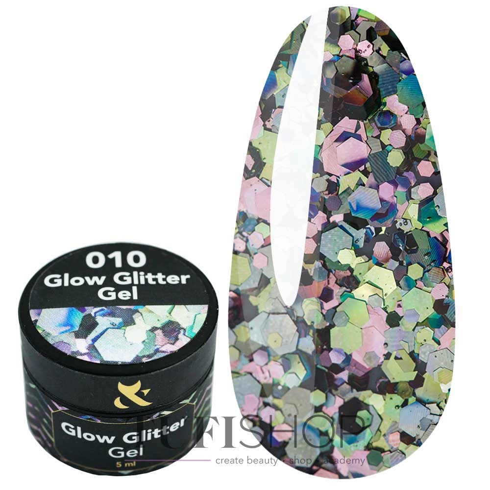 Glitter FOX Glow Glitter Gel 010 multi-colored with mirror holographic ...